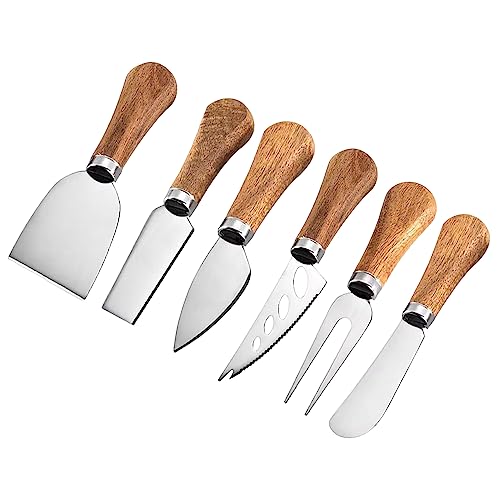 Clarmonde Premium Wooden Handle Cheese Tool Set - 6 Piece Cheese Knife Set - Cut, Spread All Your Favorite Cheeses (6-piece wooden set)