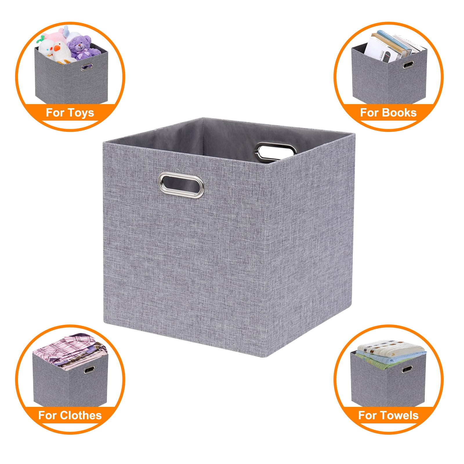 Jermichoc Storage Bins 13x13x13, Cube Storage Bin 4 Pack, Collapsible Storage Bins Fabric with Metal Handle for Clothes, Toys, Books (grey)