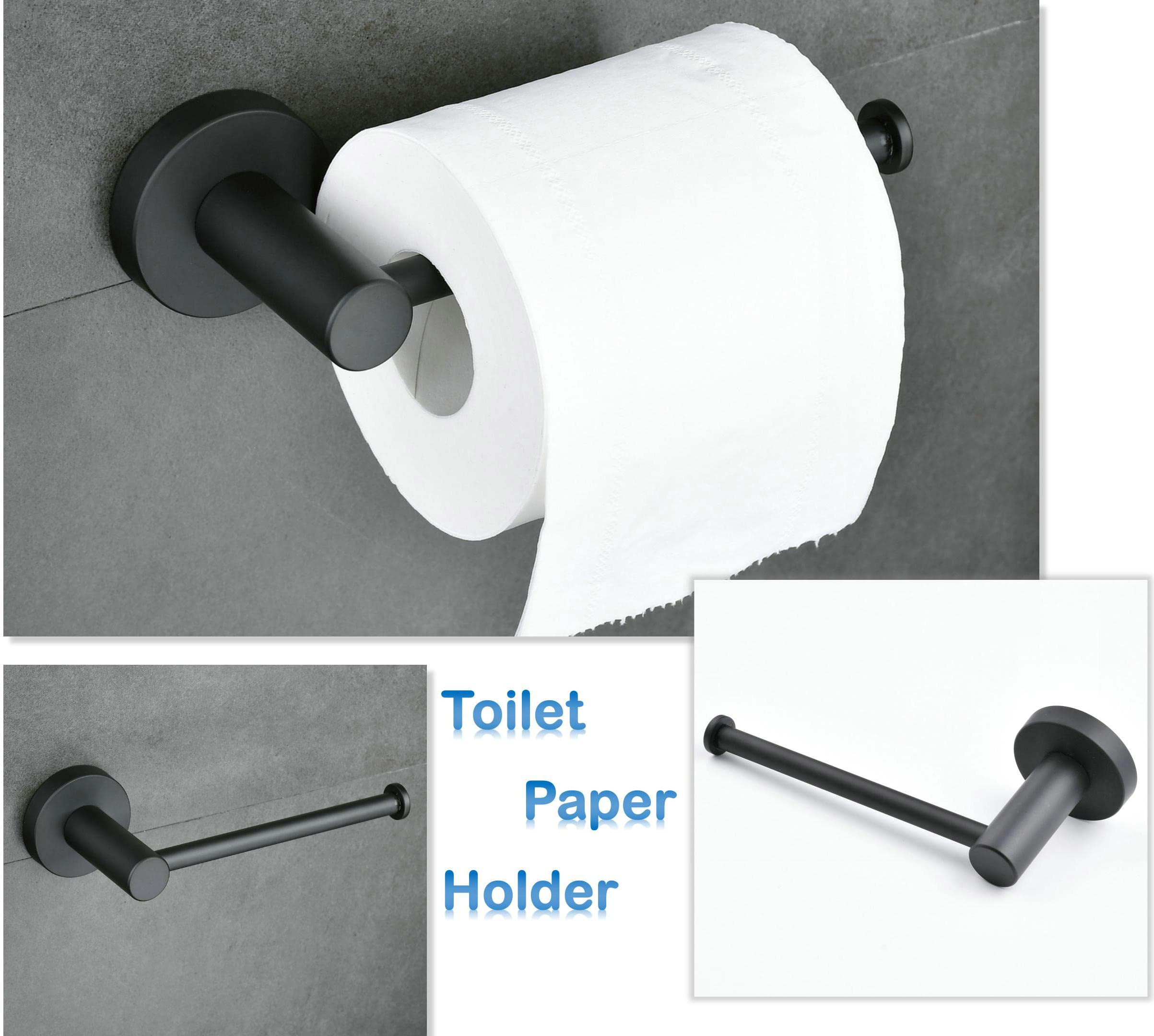 SHUNLI 5-Piece Bathroom Hardware Accessories Set Matte Black (Towel Bar Adjustable 16β to 26β, Toilet Paper Holder, Towel Ring, 2 PCS Towel Hook) Wall Mounted, SUS304 Stainless Steel
