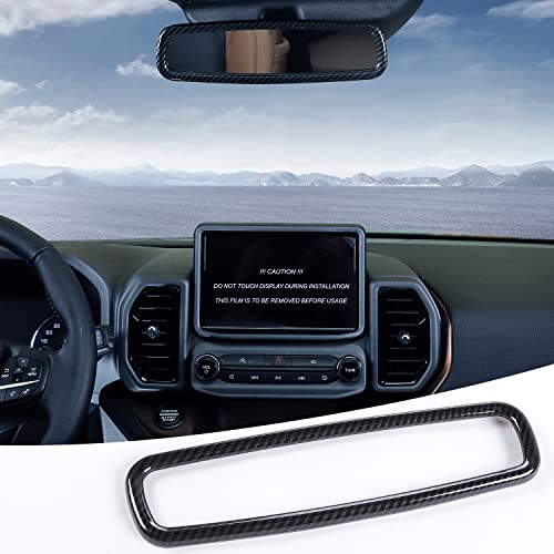 HTHE for Ford Bronco/Sports 2021 2022 + Interior Top Mirror Decoration Cover Ring Trim for Ford Bronco/Sports 2021+(1PC,ABS,Carbon Fiber Black)