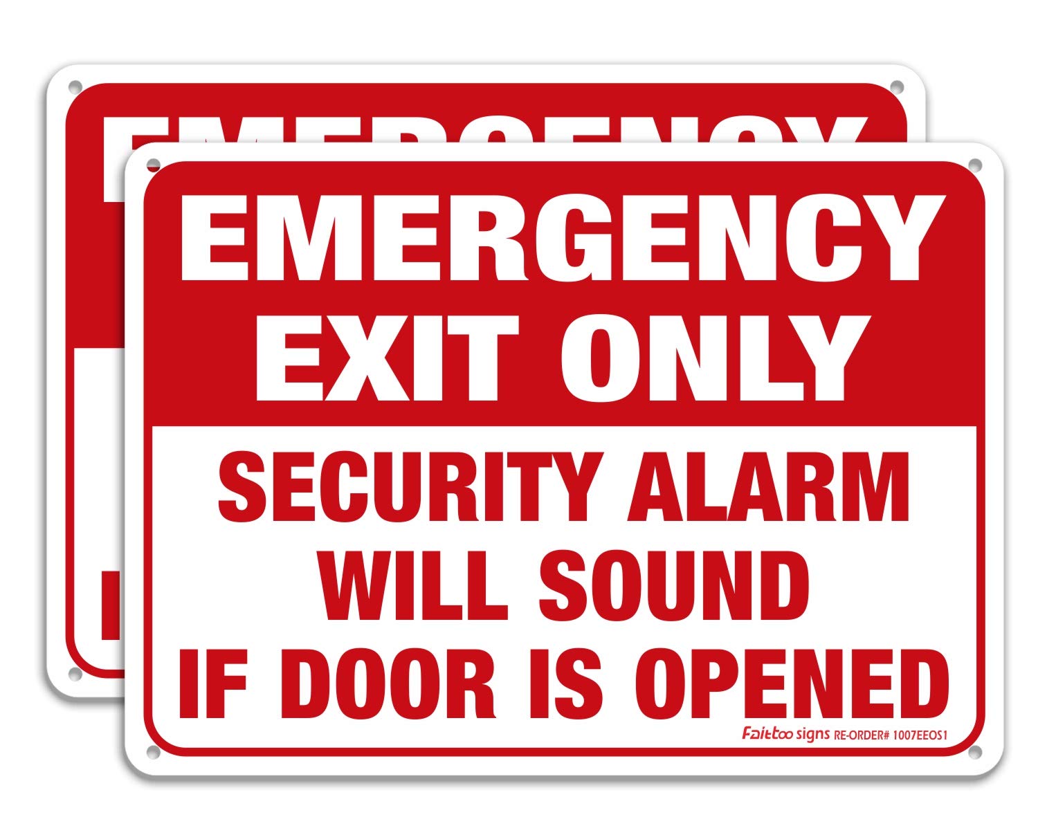 Emergency Exit Only - Security Alarm Will Sound If Door Is Opened Sign, 2 Pack, 10 x 7 inch .40 Rust Free Aluminum, UV Protected, Weather Resistant, Waterproof, Durable Ink, Easy to install
