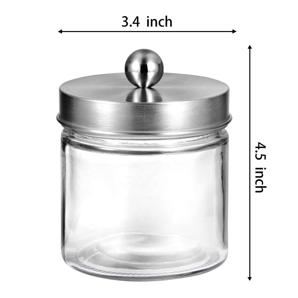 Bathroom Vanity Glass Storage Organizer Holder Canister Apothecary Jars for Cotton Swabs, Rounds, Balls, Qtips,Makeup Sponges, Flossers,Bath Salts - 2 Pack, Clear (Brushed Nickel)