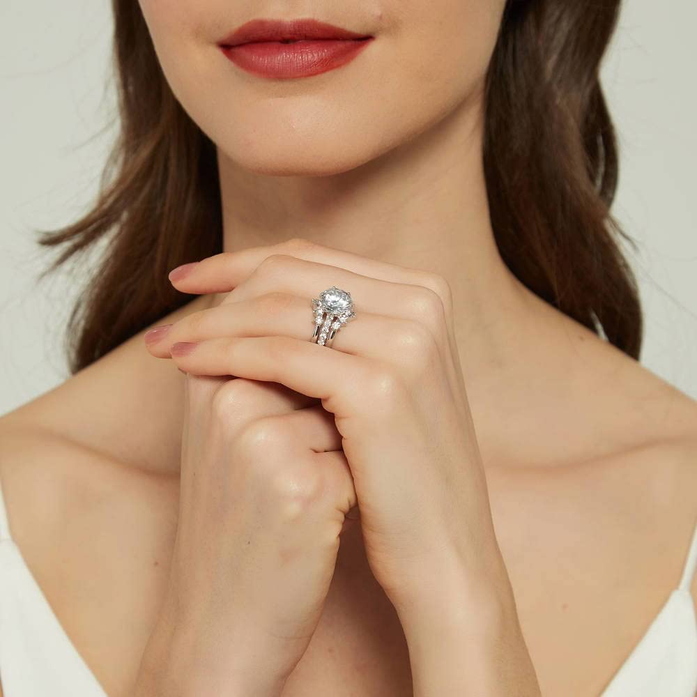BERRICLE Sterling Silver 5-Stone Wedding Engagement Rings Cubic Zirconia CZ Solitaire Ring Set for Women, Rhodium Plated Size 5.5