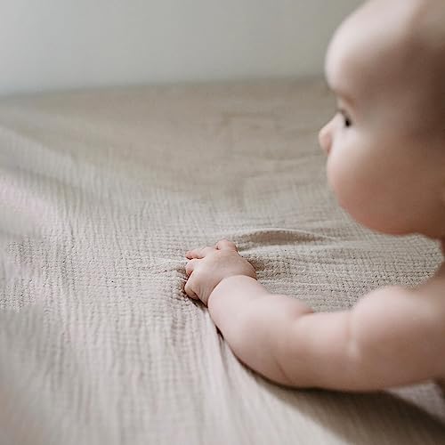 lulumoon Baby Muslin Crib Sheets - Toddler Cotton Fitted Crib Sheets Neutral for Boys and Girls 2Pack (Olive+Cream)