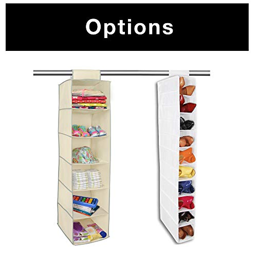 Smart Design Shelf Cubby Hanging Organizer w/ Hook & Loop - VentilAir Material - Clothing, Clothes, Accessories, & Closet Storage - Home Organization (6-Tier, Beige w/ Slate Trim)