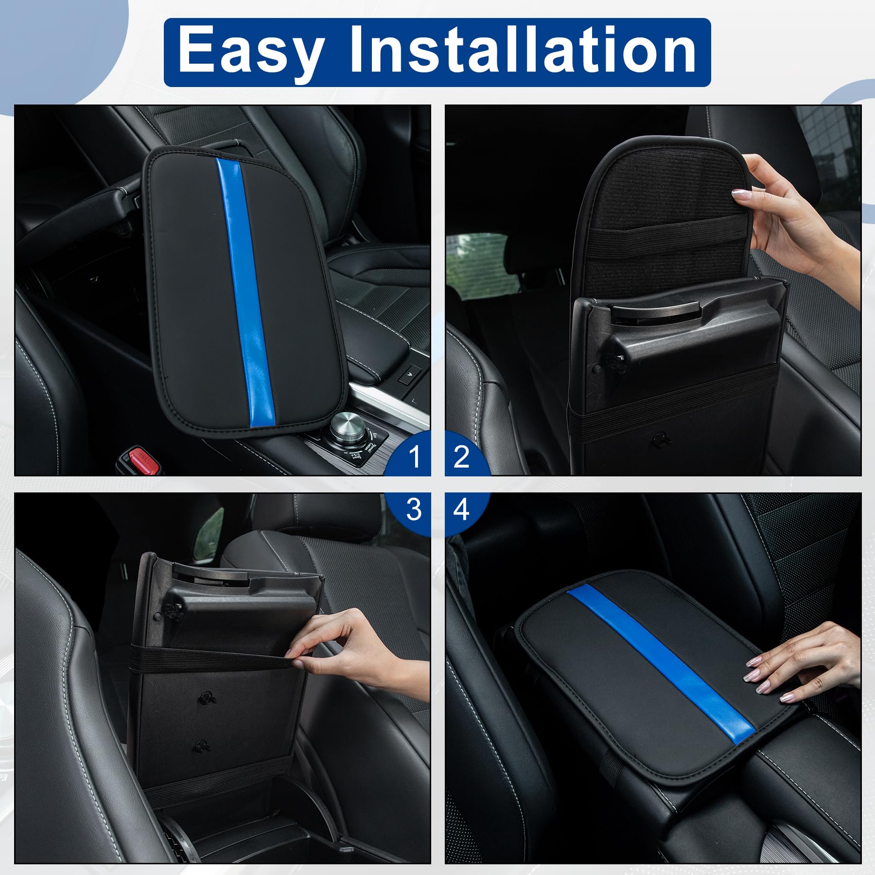BJSIA Car Armrest Storage Box Mat, Fiber Leather Auto Center Console Cover, Car Arm Rest Cover Accessories Interior Protection for Most Vehicle, SUV, Truck, Car(Blue