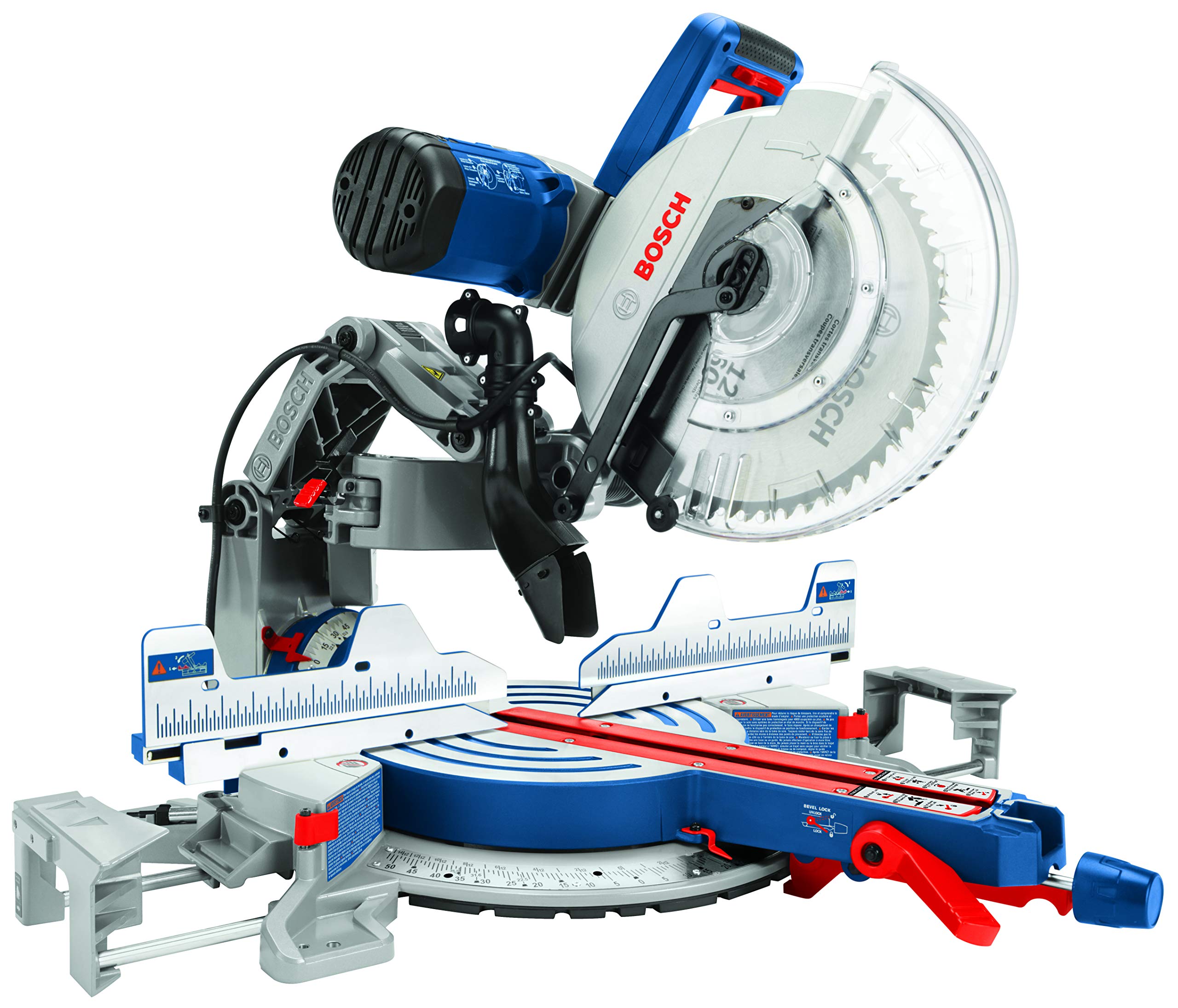 BOSCH GCM12SD 15 Amp 12 Inch Corded Dual-Bevel Sliding Glide Miter Saw with 60 Tooth Saw Blade & MS1234 Miter Saw Length Stop