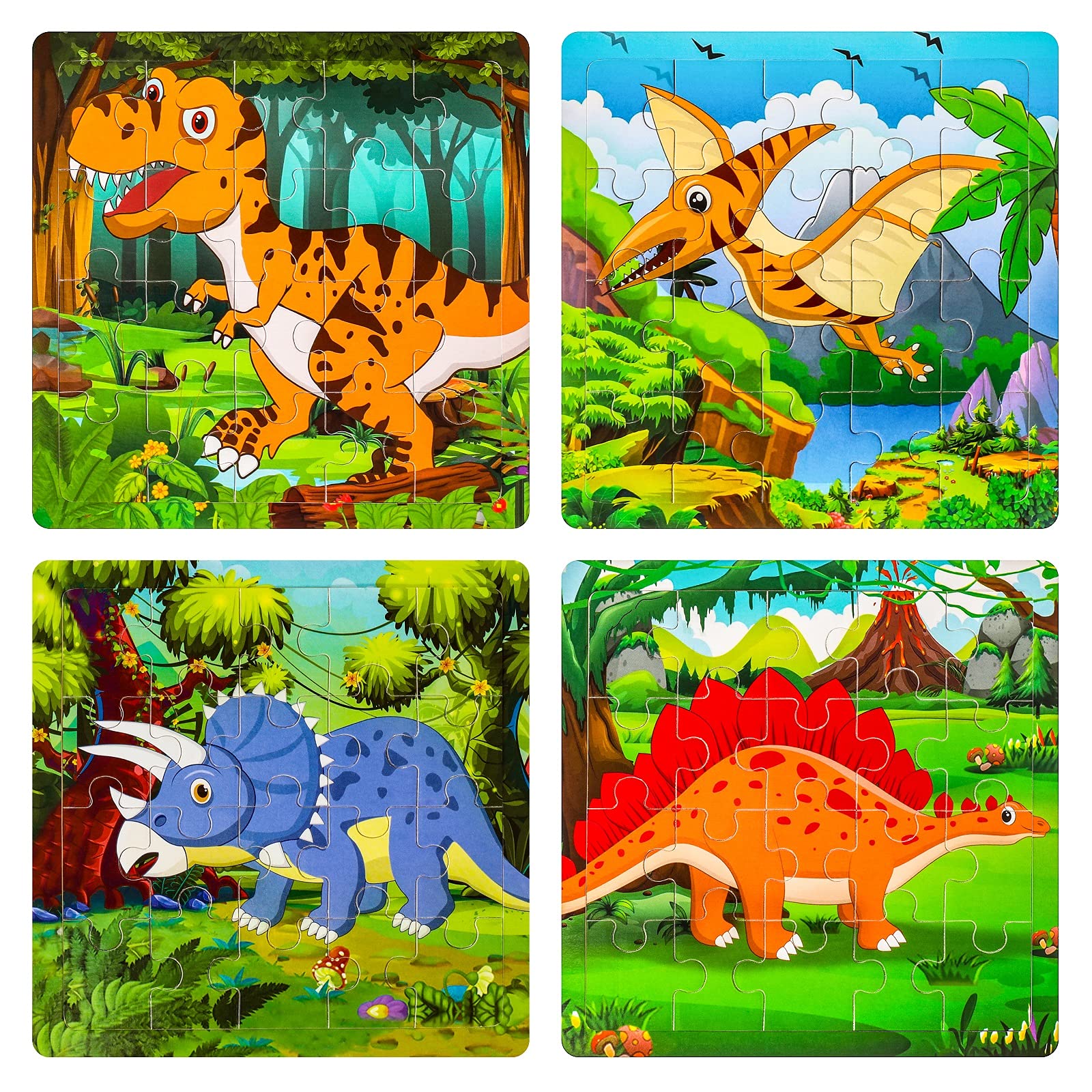Max Fun Puzzles for Kids Ages 3-5, 20 Pieces Wooden Puzzles Dinosaur Puzzles for Toddlers Children Learning Educational Puzzles Boys and Girls Toys for 3+ Year Old (4 Puzzles)