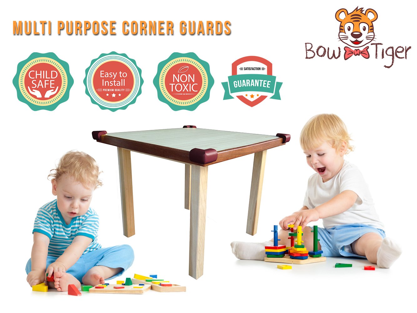 Premium Corner Guards from Bow-Tiger™ - 16 Corner Cushion Bumpers - Extra Dense Safety Foam Furniture and Table Protectors - Coffee