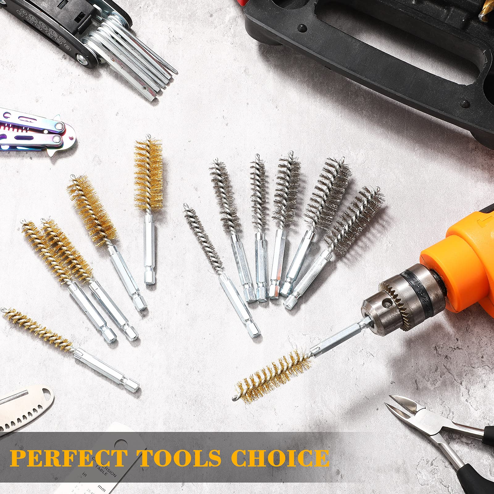 Bore Brush for Drill Wire Bore Brush Set Wire Cleaning Brush Set Stainless Steel Cleaning Brush for Power Drill Impact Driver(12 Pieces, Stainless Steel, Brass)
