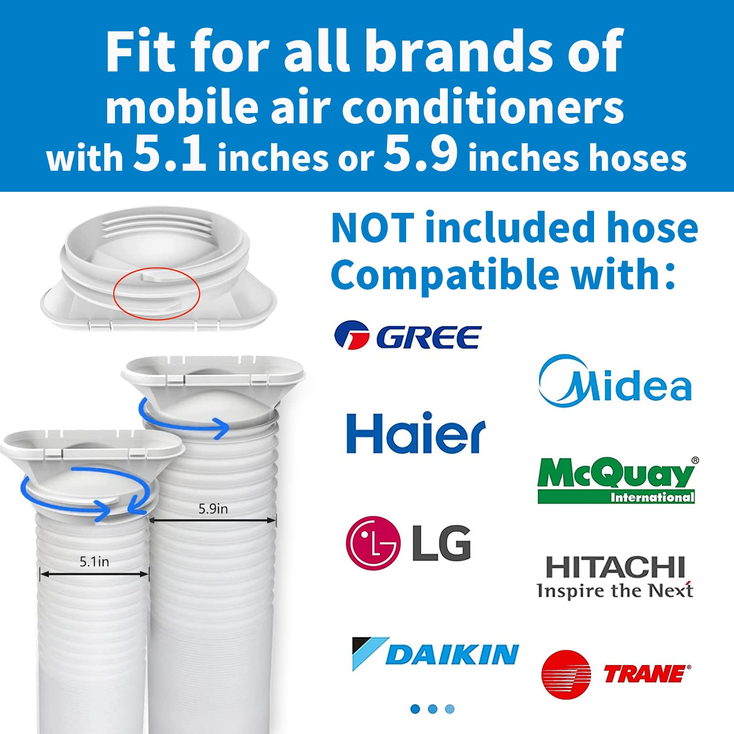 Portable Air Conditioner Window Kit for 15cm/5.9Inch or 13cm/5.1Inch Exhaust Hose with Apartments Coupler Adjustable Window Seal Not Include Exhaust Hose for AC Unit, AC Window Vent Kit