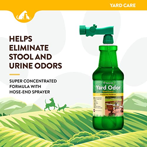 NaturVet β Yard Odor Eliminator β Eliminate Stool and Urine Odors from Lawn and Yard β Designed for Use on Grass, Plants, Patios, Gravel, Concrete & More β 31.6 oz Ready-to-Use with Nozzle