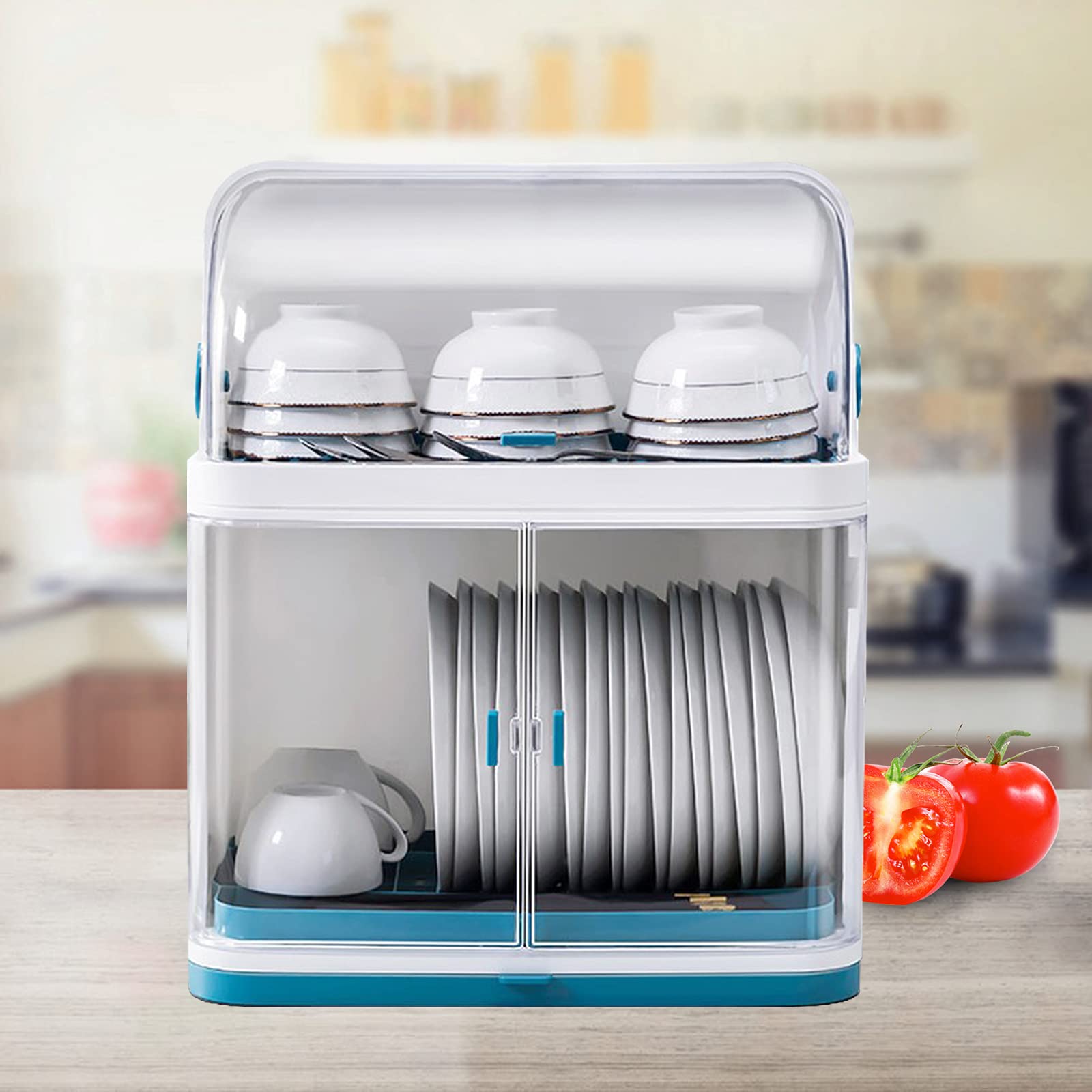 BhshuidlS Dish Drying Rack 2 Tier Dish Drying Rack for Kitchen Counter, Kitchen Dish Dryer Rack with Cover for Dishes Plates Storage