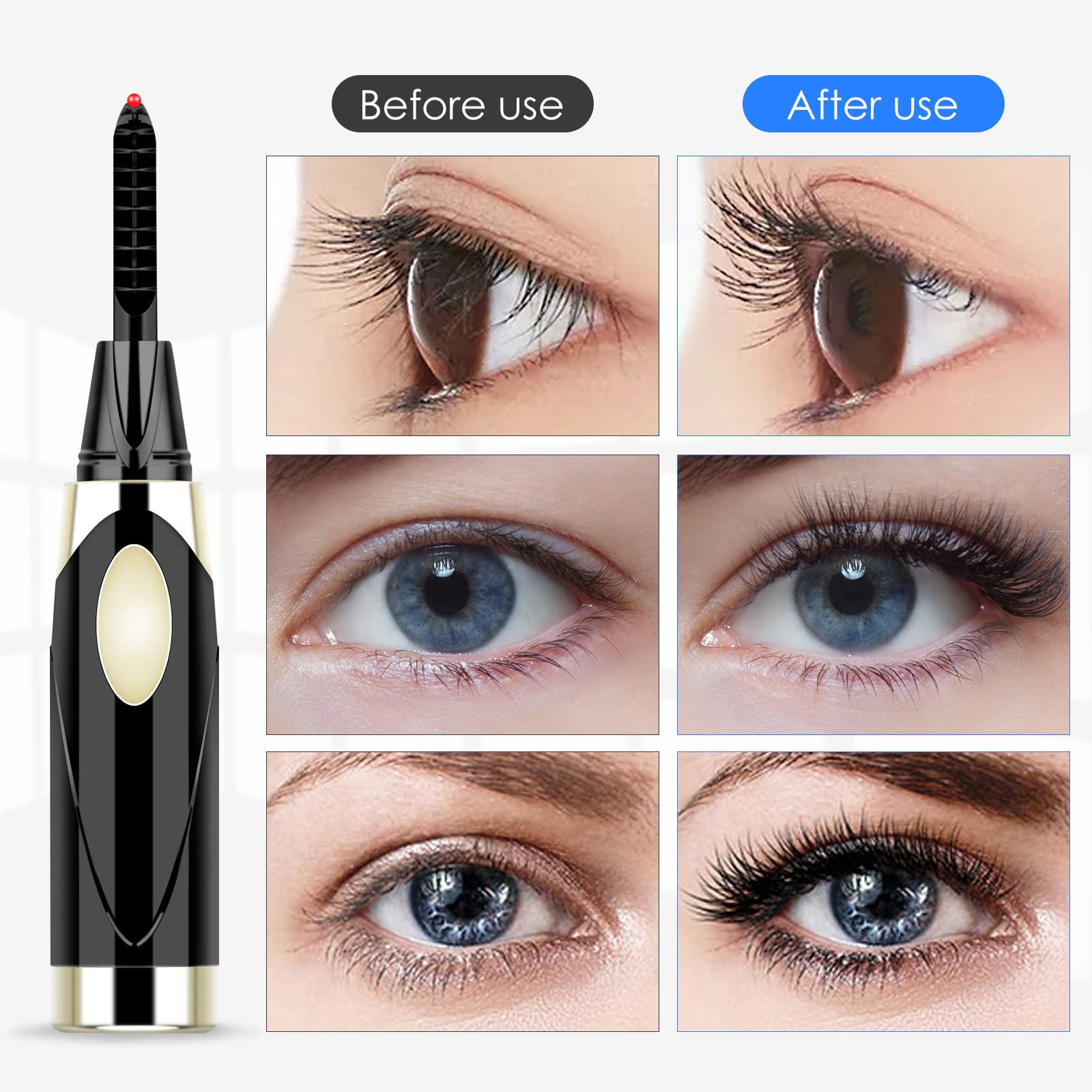 Black Heated Eyelash Curler, Rechargeable Heated Lash Curler with 2 Temperature Modes for Quick Natural Curling and Long Lasting