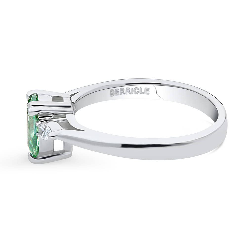 BERRICLE Sterling Silver 3-Stone Green Pear Cut Cubic Zirconia CZ Fashion Anniversary Ring for Women, Rhodium Plated Size 9