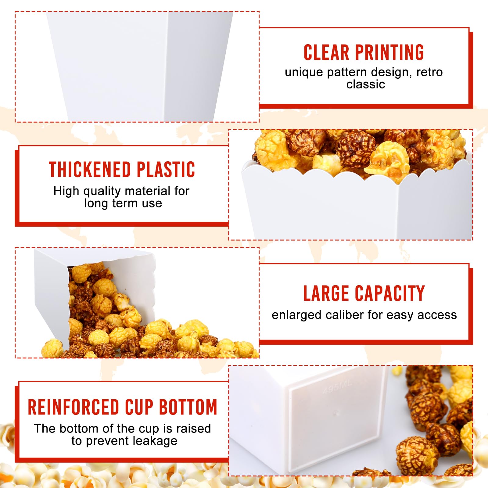 RattanView 24 Pcs White Mini Popcorn Boxes Plastic Popcorn Containers for Movie Theater Decorations Theme Party Night Supplies Carnivals Fundraisers Birthday Wedding, 3.46 x 2.28 x 4.33 Inches