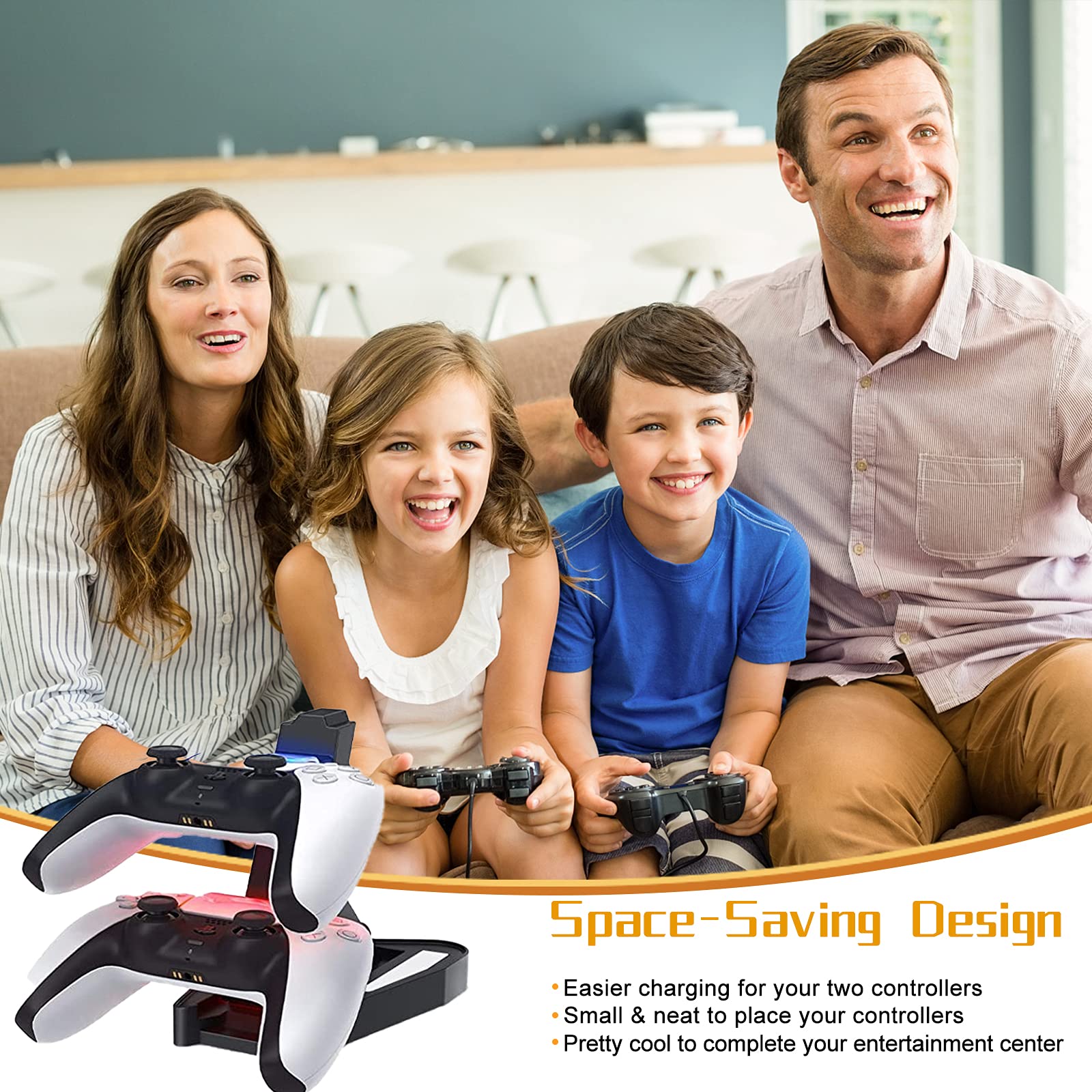 PS5 Controller Charging Station, Dual USB Type-C Fast Charging with LED Indicator, PS5 Charging Station Dock Stand for Sony, Playstation 5 DualSense Controller, with Safety Chip Protection