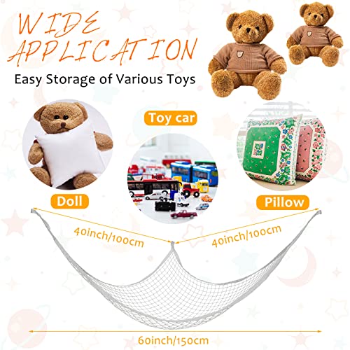 Shappy 2 Pack Stuffed Animal Toy Hammock with LED Light Large Organizer Display Holder Net Boho Corner Hanging Storage 13 Feet String and Hooks for Nursery Bedroom Kids Room Decor