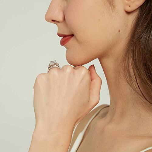 BERRICLE Sterling Silver 3-Stone Wedding Engagement Rings Oval Cut Cubic Zirconia CZ Ring Set for Women, Rhodium Plated Size 8