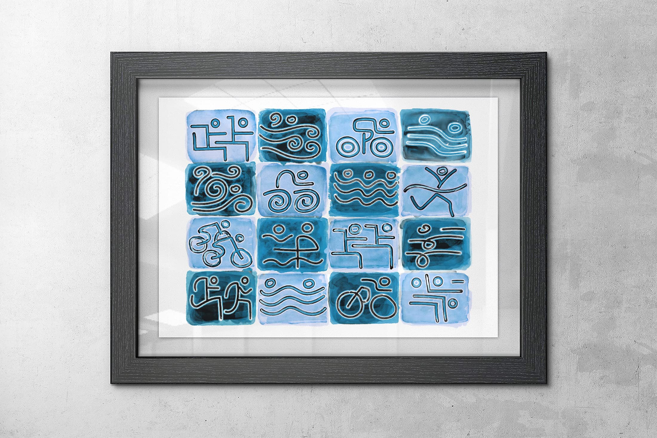 Blue Stamp triathlon V2 - Triathlon Art Print - Triathlon wall decor - Gift for Triathlete- Swim, Bike, Run Poster (14x11)