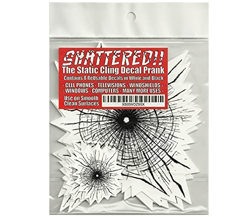Shattered!! Realistic Set of 8 Reusable Broken Screen Prank Decals. These use a Static Cling Bond to Attach (No Glue or Adhesive Used)