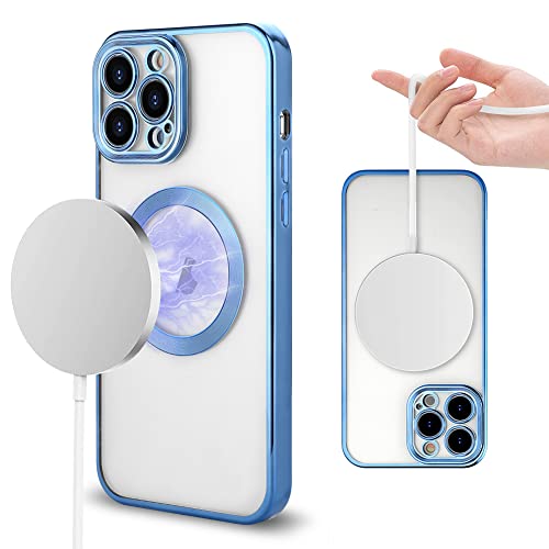 KANGHAR iPhone 13 Pro Max Case Magnetic [Support Magsafe Charger] Wireless Anti-Scratch Shockproof Clear Four Corner Cushion Durable Anti-Dropping Full Body Protection Cover-Blue