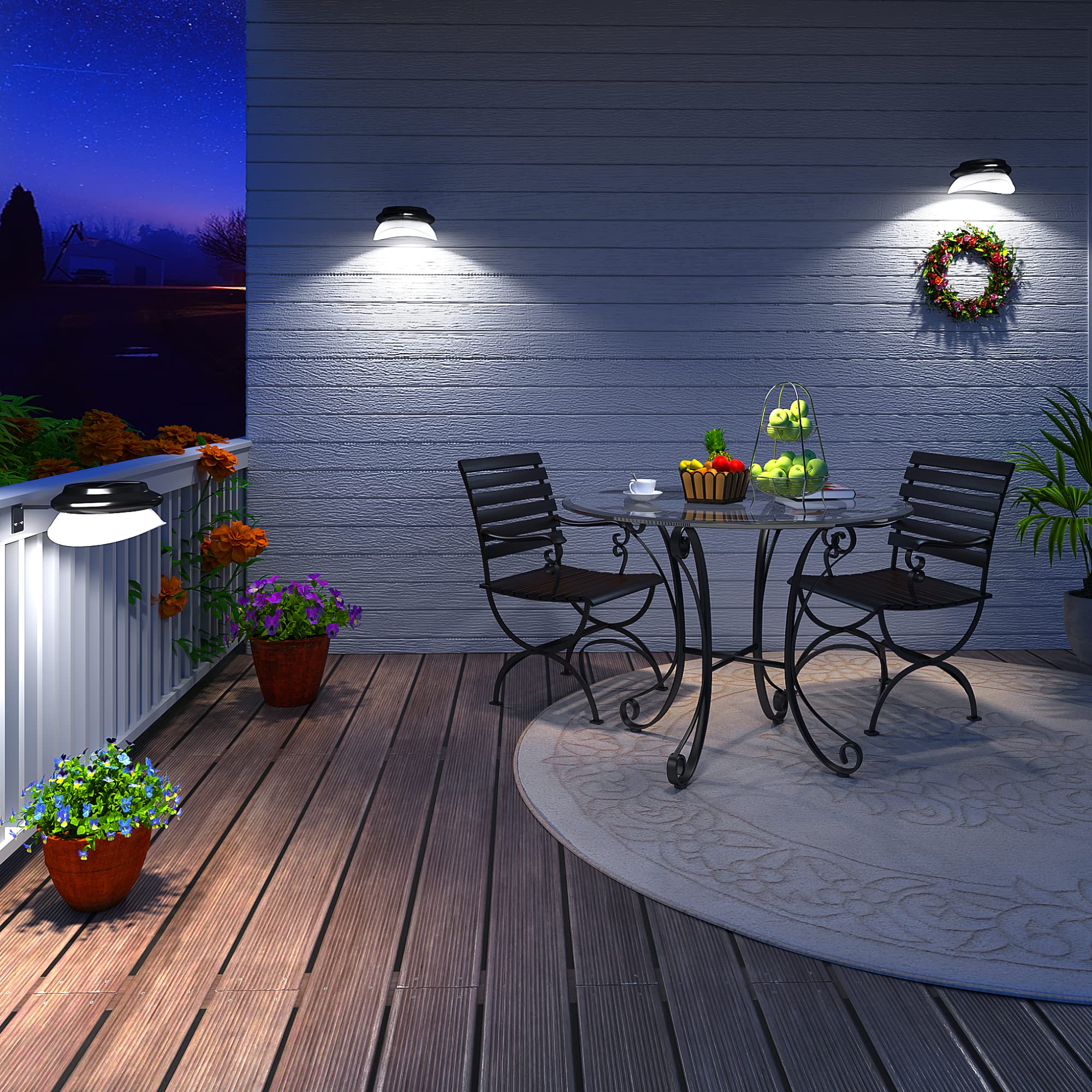 JSOT Solar Fence Lights, Bright Security Outdoor Backyard Lights Waterproof, Patio Decor Sign Lighting for Eaves Deck Pathway Garden Garage Stairs Wall 2 Installations Methods - White Light, 6 Pack