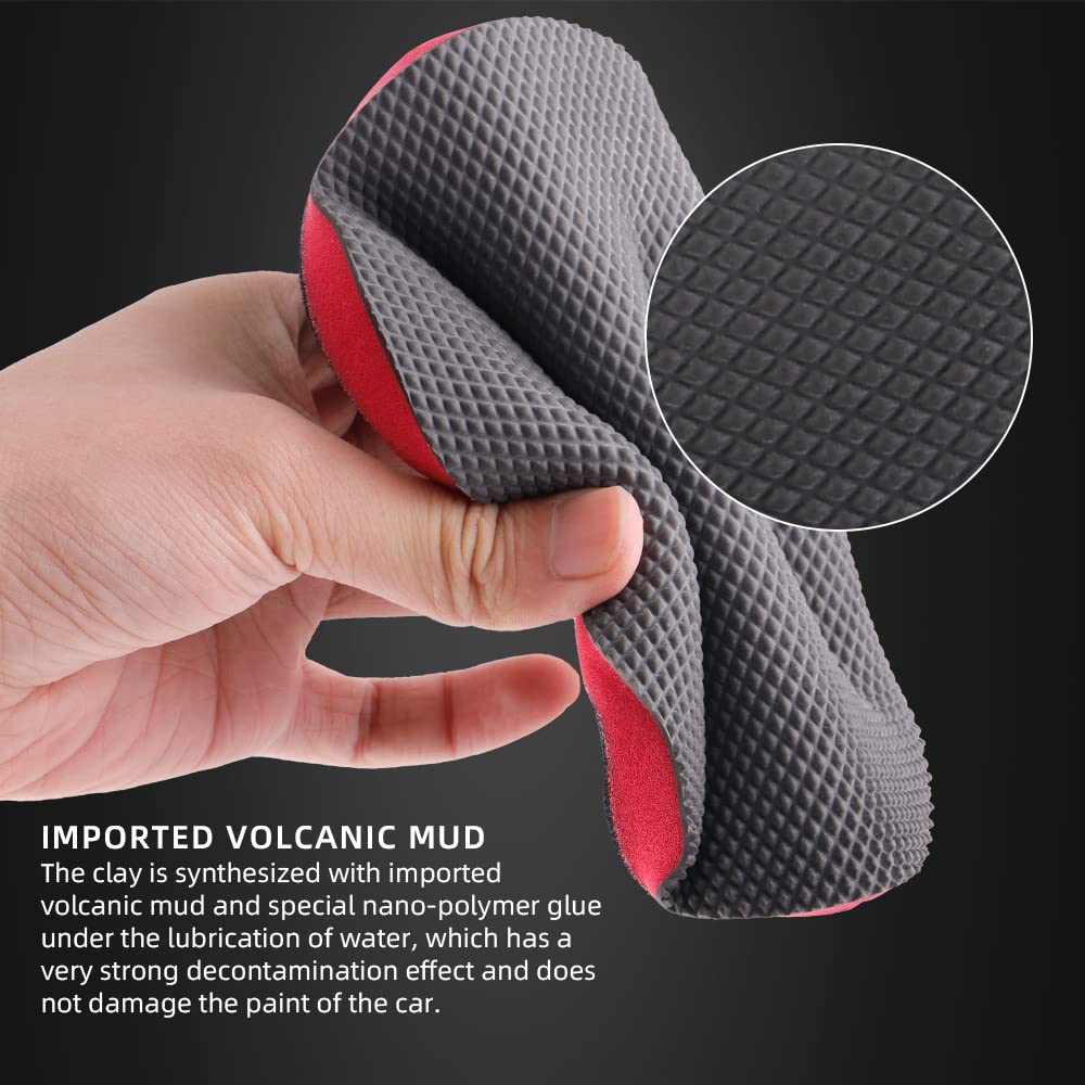 Clay Bar Pad, 5 Inch Mid Grade,1Pc Handle Grip Pad and 1 Pc Clay Bar Applicator, Synthetic Clay Bar Pad for DA Polisher and Rotary Polisher for Car Detailing, Clay Bars Auto Detailing -CHMLP5MA