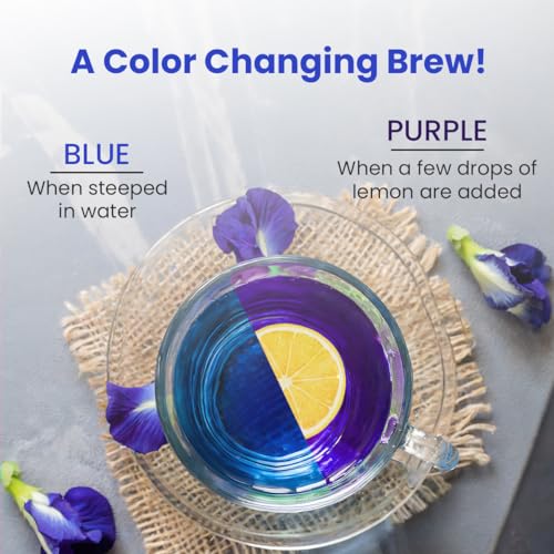 BLUE TEA - Butterfly Pea Flower Herbal Tea - 15 Pyramid Tea Bags | DETOX TEA | Direct From Source - Plant-Based Biodegradable Tea Bag | Food Coloring, Blue, Purple, Pink ICED TEA, Cooler & Mocktails