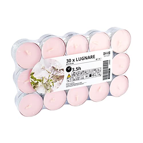 Ikea LUGNARE Jasmine/Pear/Ginger/Lily Scented Tealight Candles, Light Pink, 3.5 Hours - Set of 120, 3.8cm