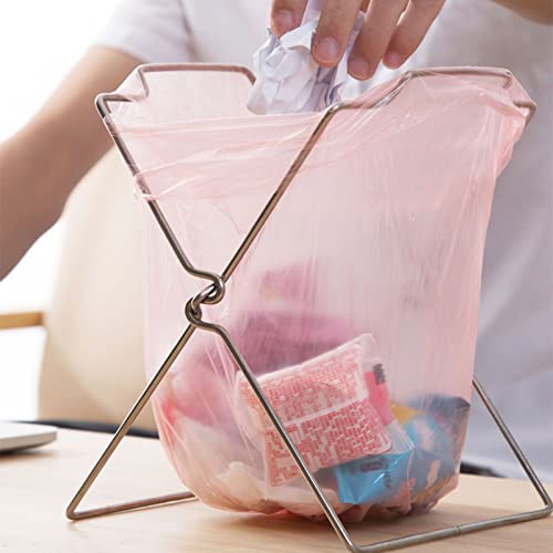 Jonvin 2 PCS Desktop Trash Bag Holder,Metal Mini Countertop Trash Can, Foldable Stainless Steel Garbage Bag Shelf,Dishcloth Towel Rack