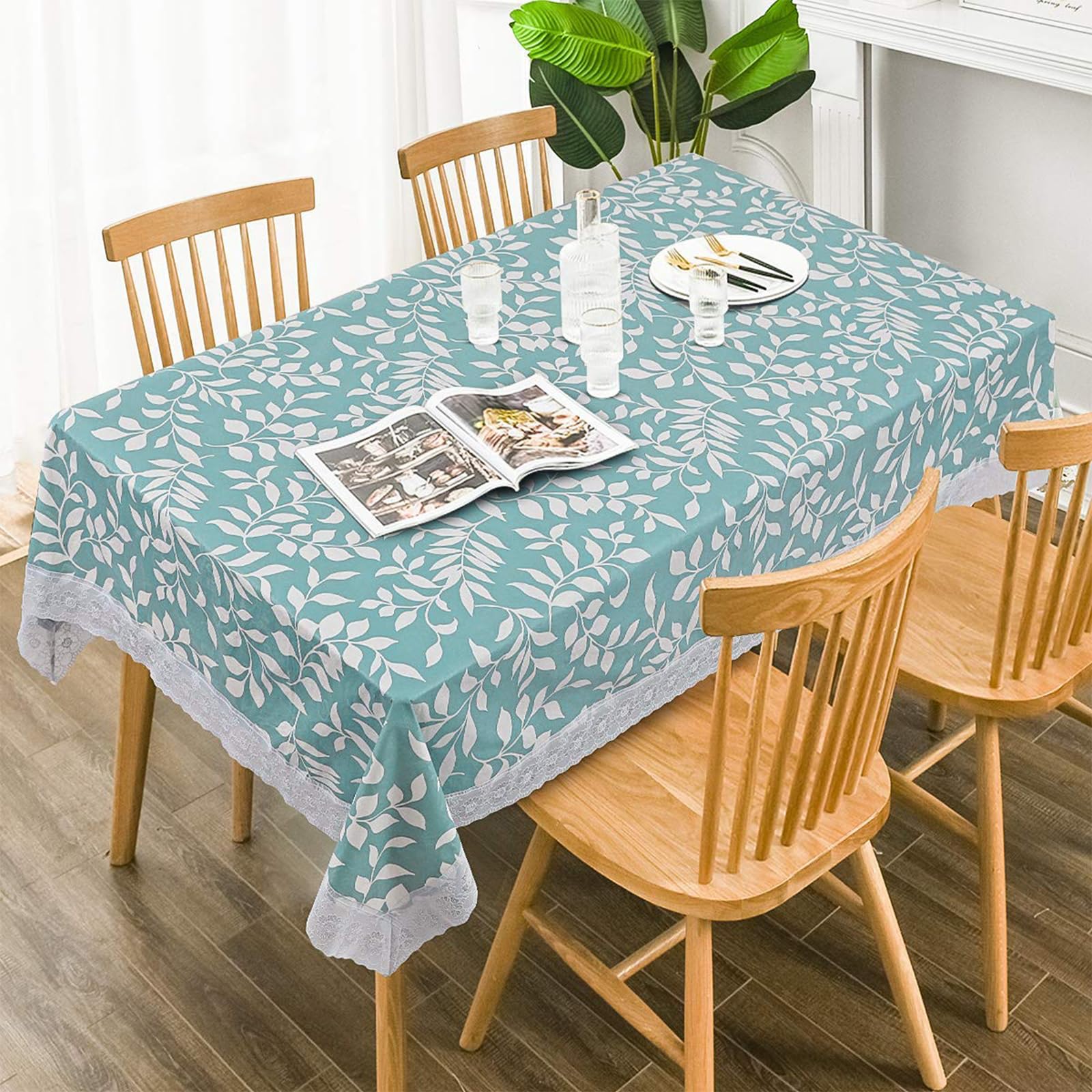 JUCFHY Vinyl Tablecloth with Flannel Backing,Plastic Waterproof Rectangular Tablecloths,Easy Clean Spillproof Table Cloth for Indoor & Outdoor, Easy Care Table Cover(Brown Stripes,58 x 84 Inch)