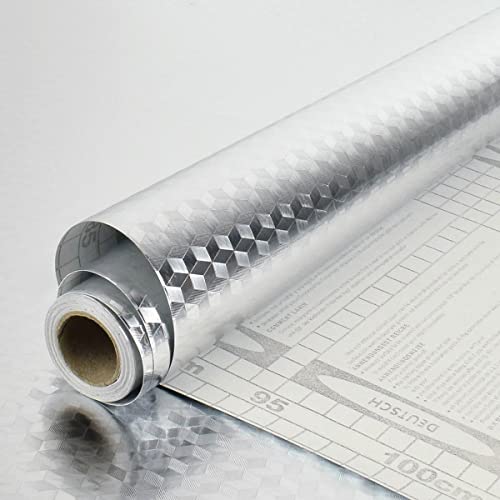 HengDu Kitchen PVC Self-Adhesive Wallpaper,Oil-Proof Foil Wall Sticker, Kitchen Backsplash Stickers,Silver Color Aluminum Foil Oil Resistant,(Silver Rhombus Pattern) 15.7X197 in(0.4 * 5M)