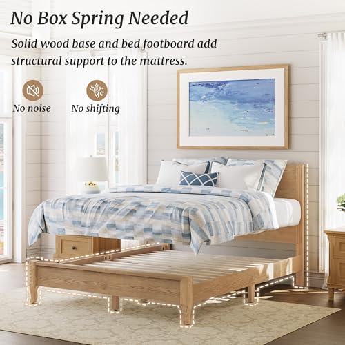 Cozyman Wood Bed Frame, Platform Bed Frame Queen Size with Headboard, No Box Spring Needed, 14 Inch Solid Oak Wood Mattress Foundation, 800Lb Capacity, Easy Assembly, Dark Oak Wood