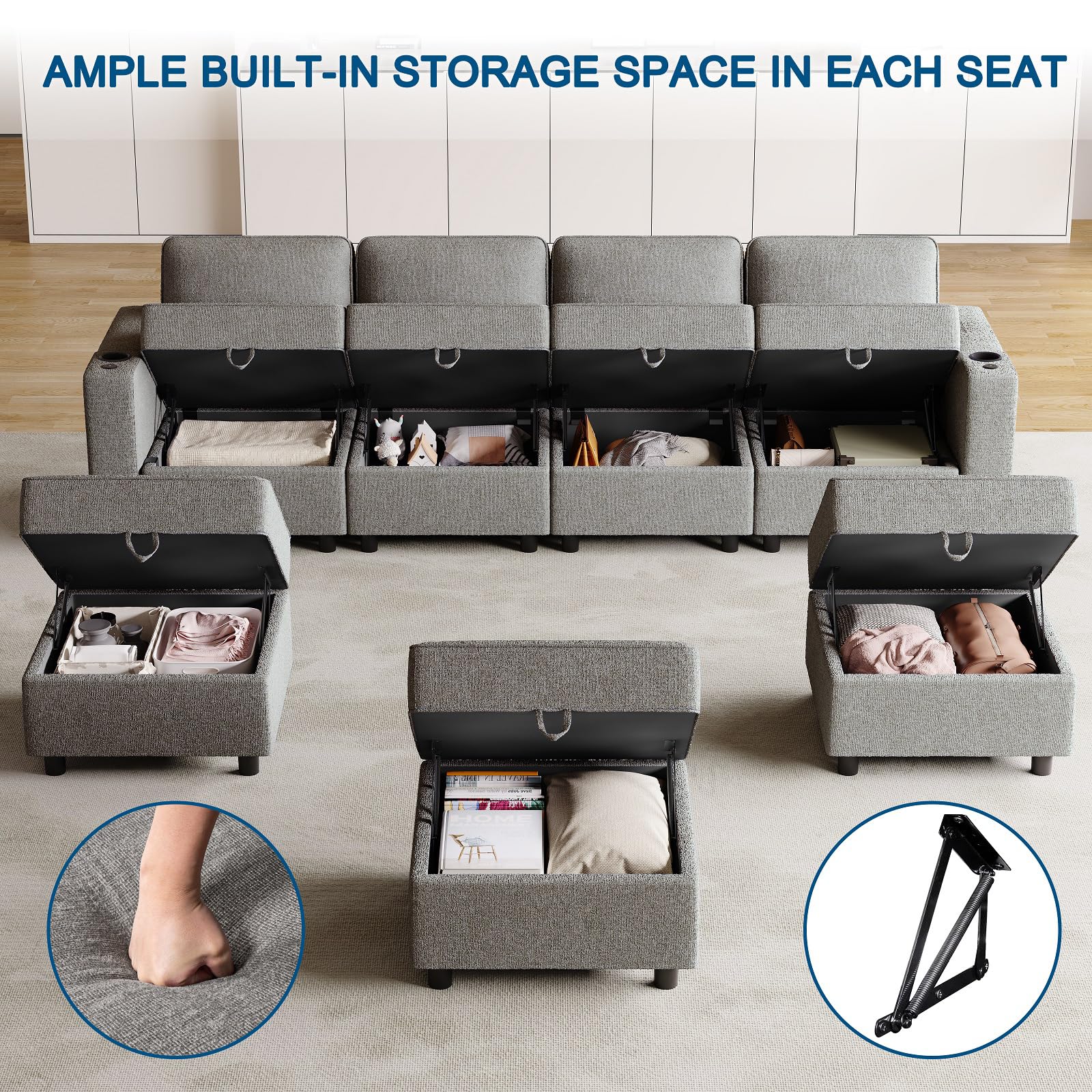 beyond SMART Fabric Middle Module for Modular Sofa, Customizable Sectional Sofa Couch, Accent Armless Chair with Storage Seat, Single Seat,Grey