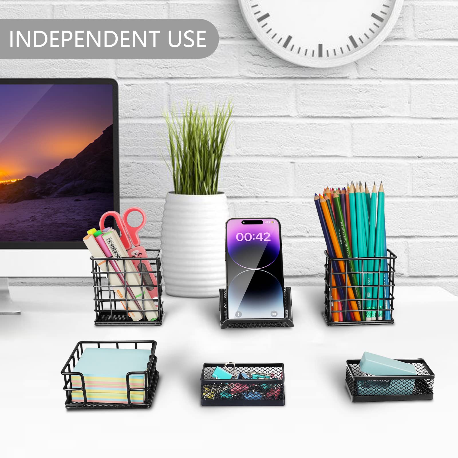 Banshou Pencil Holders,Mesh Pen Holder for Desk,Black Round Pencil Holder for School,Home,Office and other Office Desk Organizers (Black 6Pack)