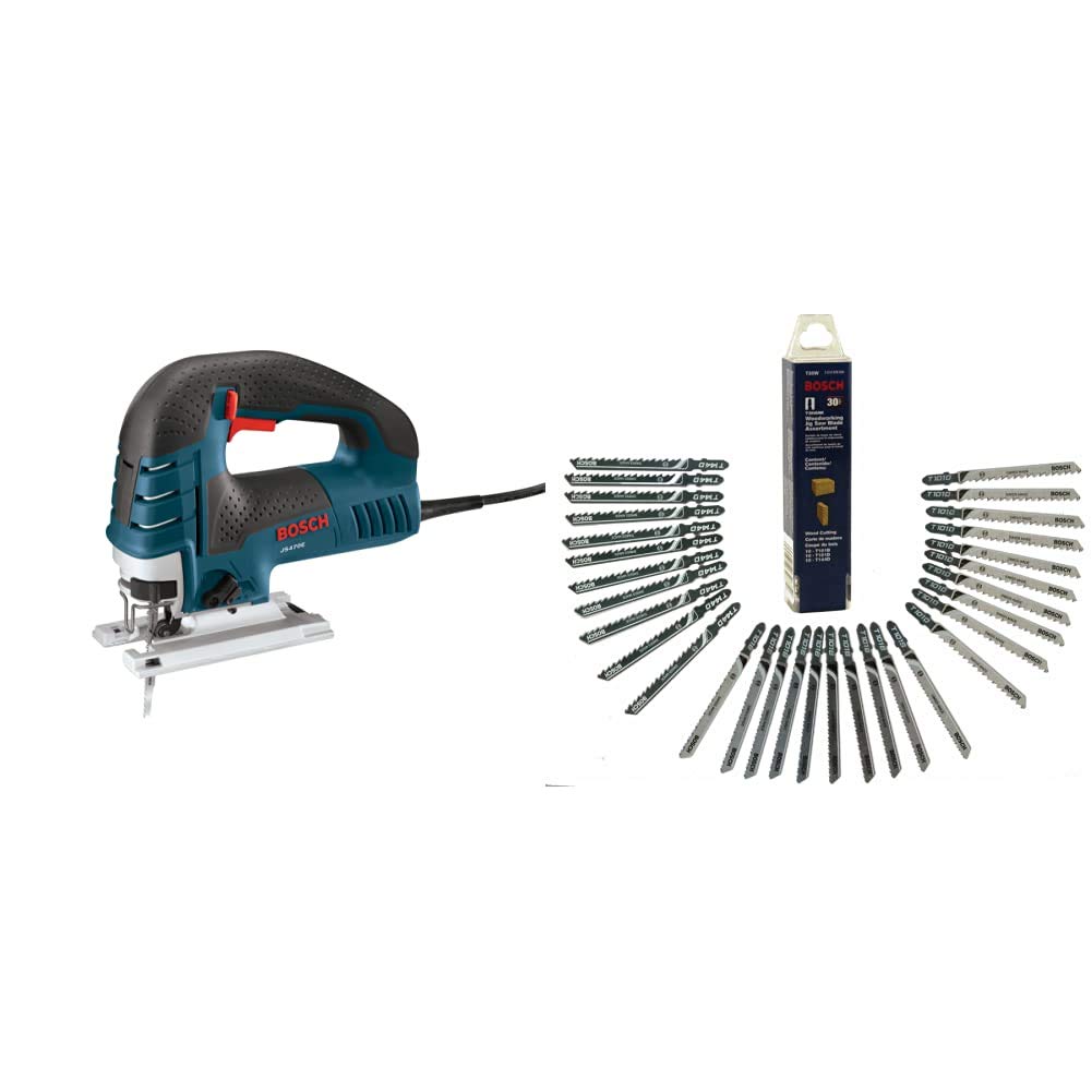 BOSCH JS470E 120V 7.0-Amp Corded Top-Handle Jig Saw and Bosch Thermotechnology T30W 30-Piece Woodworking Jigsaw Set