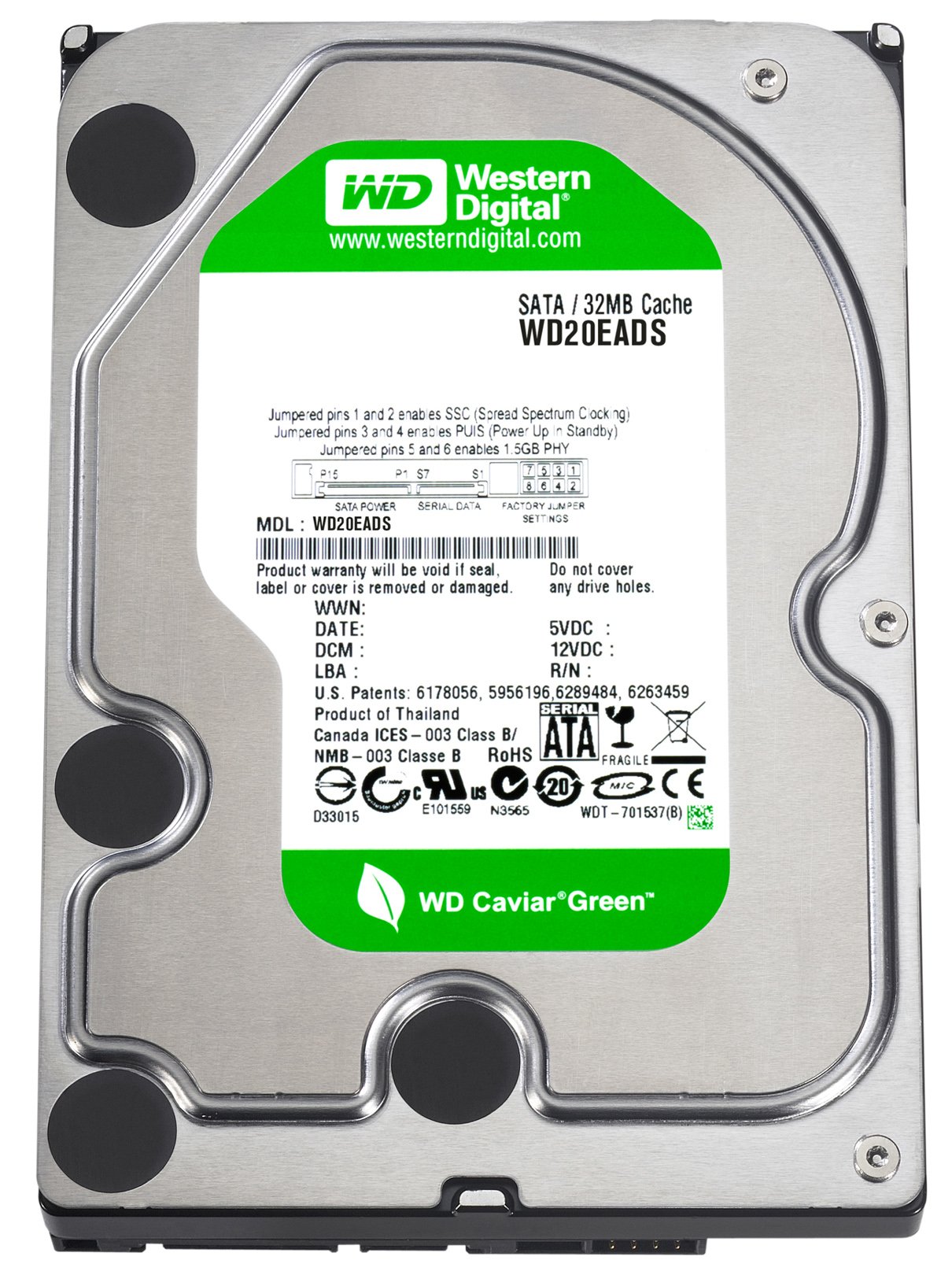 Western Digital Caviar Green 2 TB SATA II 32 MB Cache Bulk/OEM Internal Desktop Hard Drive - WD20EADS