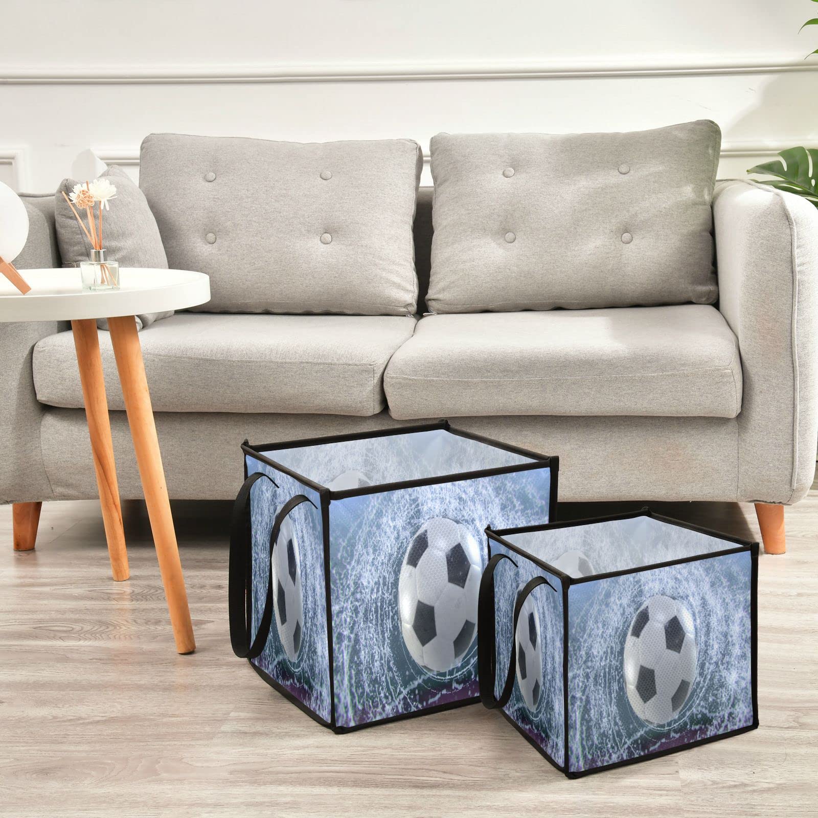 Blueangle 3d Soccer Ball Cube Storage Bin with Handles, 13 x 13 x 13 in, Large Collapsible Organizer Storage Basket for Home Décor(561)