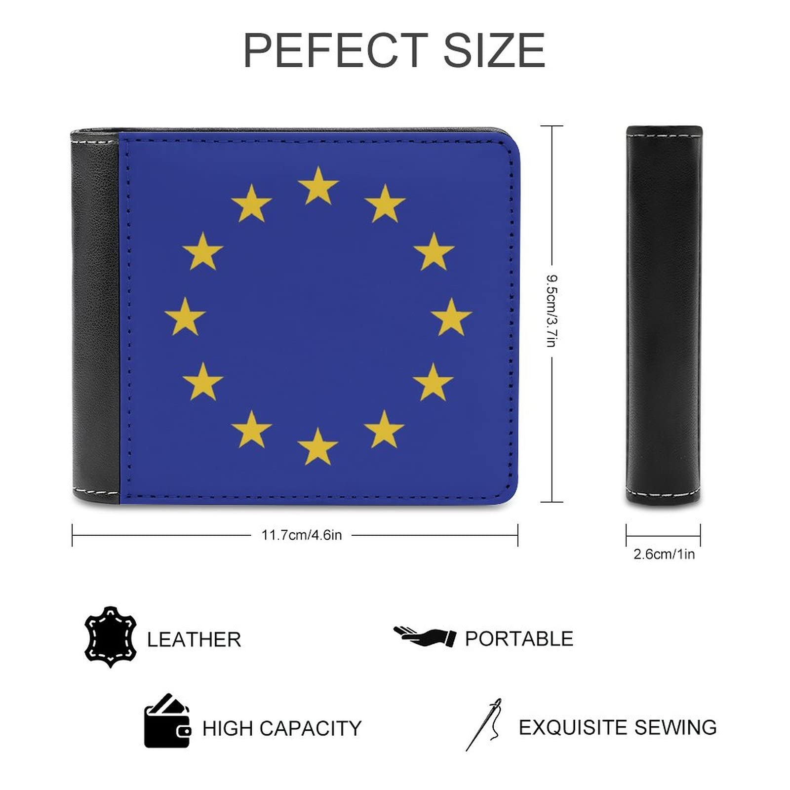 Mens Short Wallet European Union Flag Bifold Leather Wallets Purse Minimalist Card Holders Coin Purses