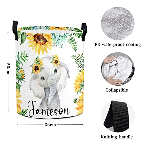 Personalized Baby Laundry Basket for Boys Girls Custom Laundry Hamper with Handle Collapsible Organizer Storage Bathroom Living Room Bedroom Decor (Baby elephant)