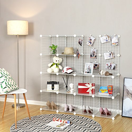 SONGMICS 16-Cube Shelves Organizer, Modular Bookcase, DIY Closet Cabinet Shelf White ULPI44W