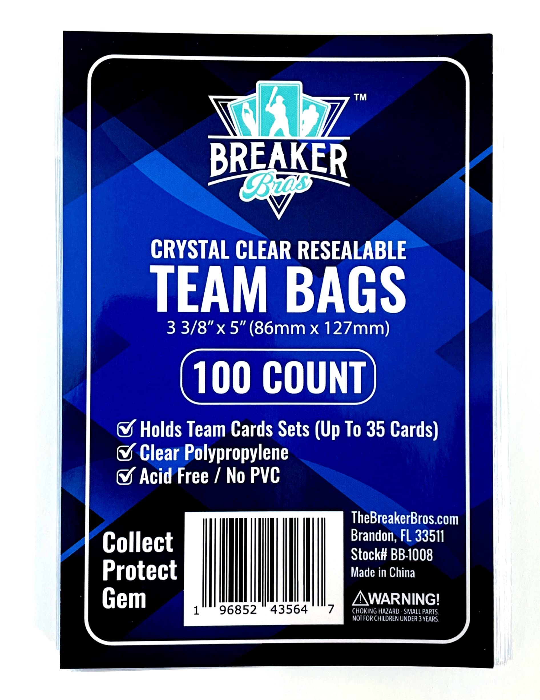 Breaker Bros Resealable Team Bags Trading Cards Crystal Clear Sleeves Team Set Bags Pack Storage 100 Count