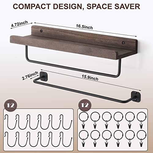 HYDERMUS Hat Rack for Wall with Shelf for 24 Baseball Caps Metal Hat Organizer with 12 Clips and 12 Hook Hat Holder Wall Mounted for Baseball Caps Trucker Hat and Others Hat Weathered Walnut