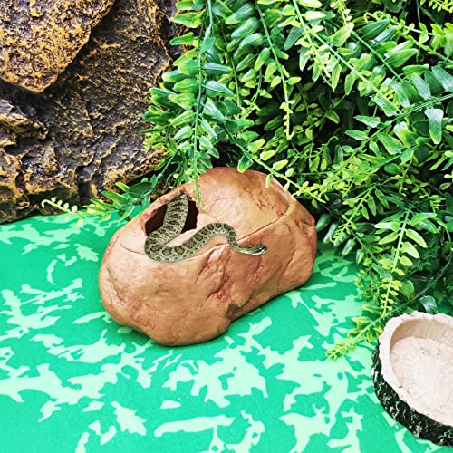 kathson Reptiles Hide Cave Resin Ball Python Hideout Snake Shedding Egg-Laying Hideaway Natural Rock Look Shtelter for Small Reptile Corn Snake Gecko