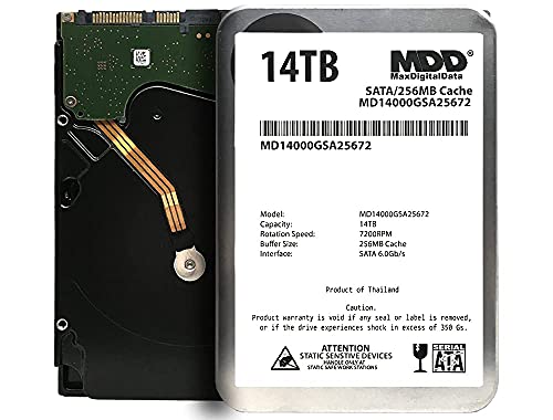 MaxDigitalData (MD14000GSA25672) 14TB 7200RPM SATA 6Gb/s 256MB Cache 3.5inch Internal Desktop Hard Drive - 3 Years Warranty (Renewed)