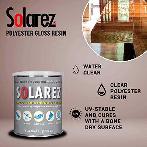 SOLAREZ UV Cure Polyester Gloss Resin (4 oz), Original Formula for Custom Woodworking or Sanding, Pool Cues, Guitar Making, Counter Tops, Bar Tops, Wood Tables ~ Made in the USA