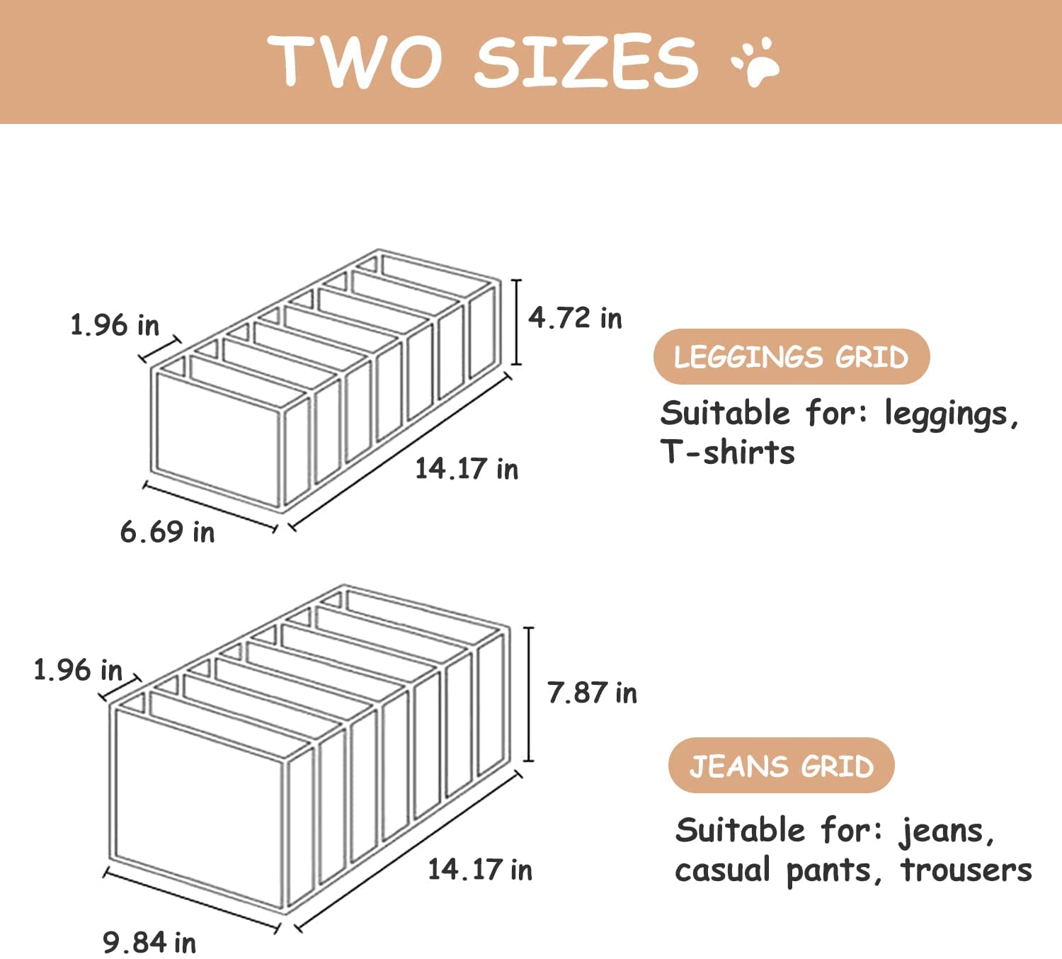 QINGHON 7 Grids Wardrobe Clothes Organizer, Clothes Organizer, T Shirt Organizer for Closet, Visible Grid Storage Box for Underwear, Socks, Skirts, T-Shirts (White,Two Medium)