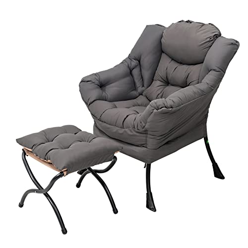 MBOOYOME Lazy Lazy Chair with Ottoman, Modern Soft Reading Chair Accent Contemporary Lounge Leisure Sofa Chair with Armrests and a Side Pocket for Living Room, Bedroom, Dorm & Office, Dark Grey