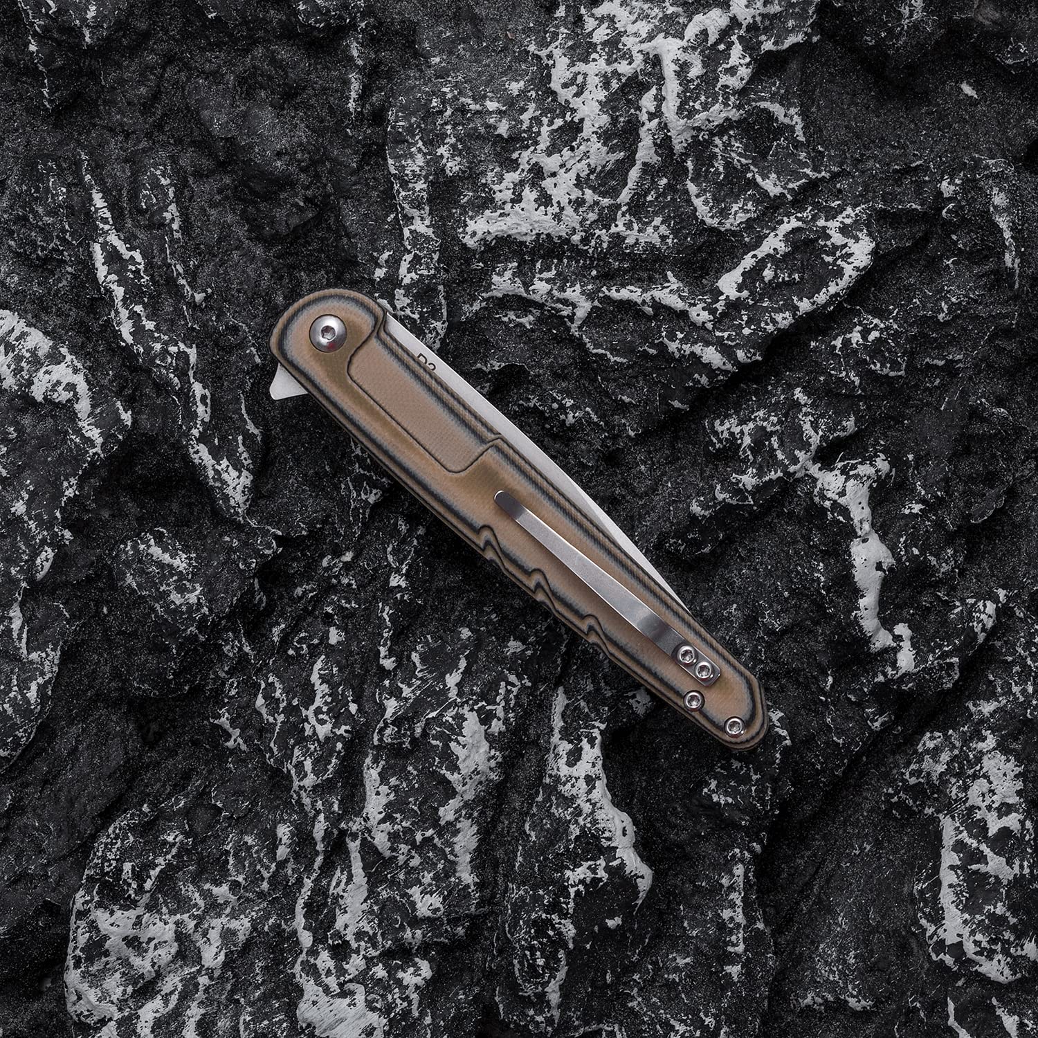 OOULORE Pocket Knife, Folding Knife with Clip, 3.5" Stonewash D2 Steel Blade G10 Tactical Handle EDC Knife for Outdoor Survival Camping Hunting Hiking OF127 (Silver)
